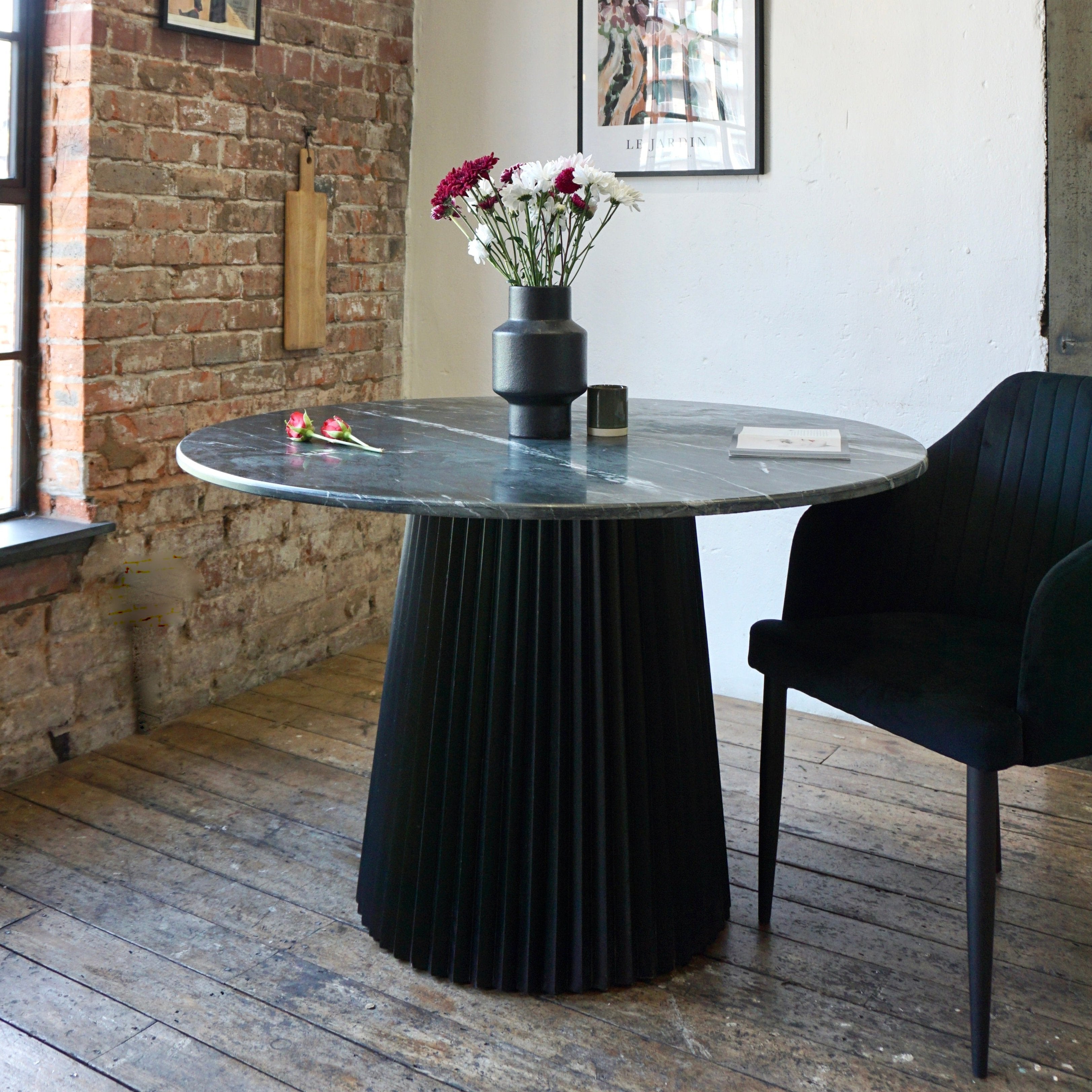 Freya Round Solid Marble & Mango Wood Dining Table Black (2 Sizes ...