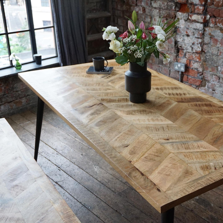 Leo Parquet Style Solid Mango Wood Dining Table and Bench Set (3 Sizes ...