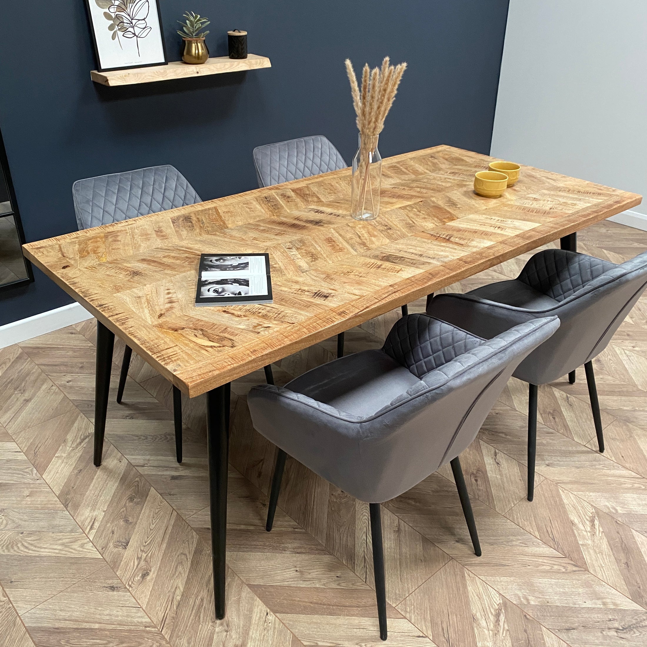 Leo Parquet Style Solid Mango Wood Industrial Dining Table – COKU Limited