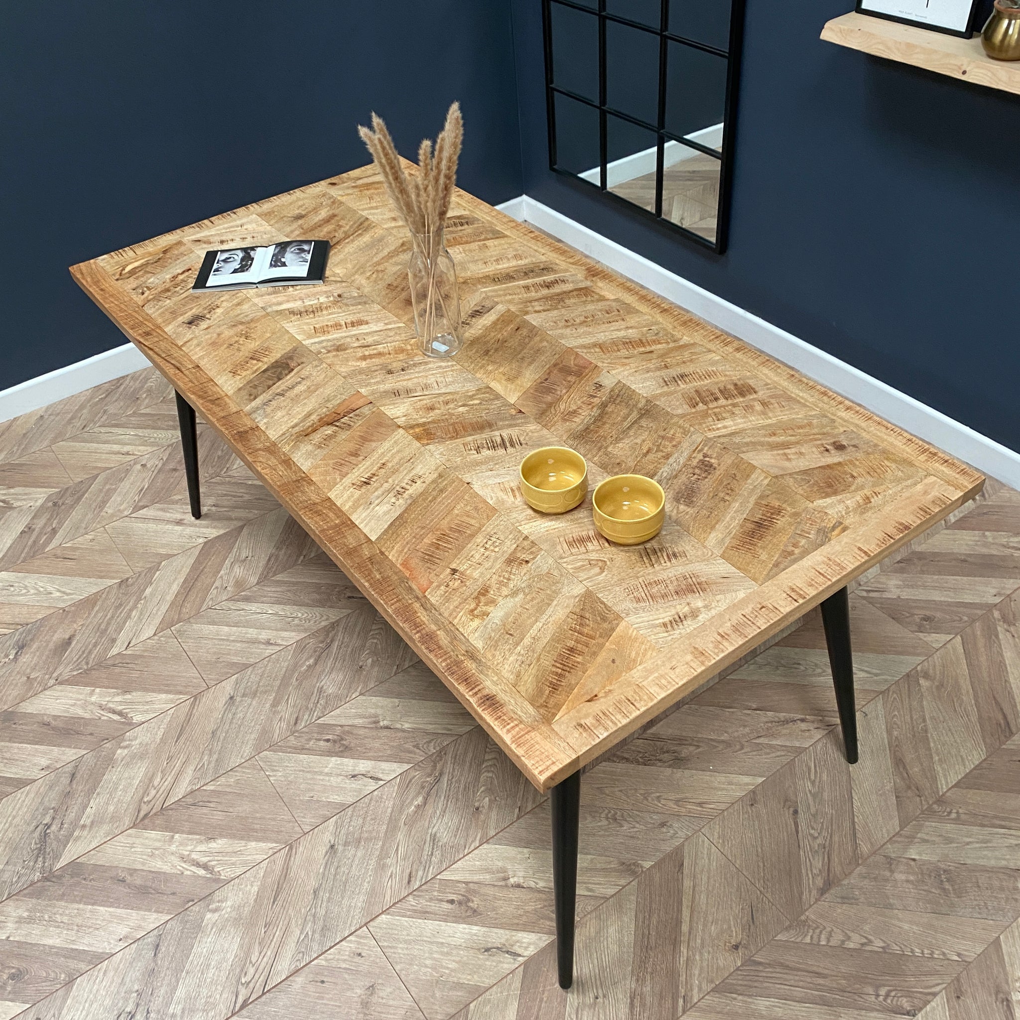 Leo Parquet Style Solid Mango Wood Industrial Dining Table – COKU Limited